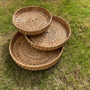 Handmade Round Cane Tray Set - Rustic Elegance for Home Deco - Etsy