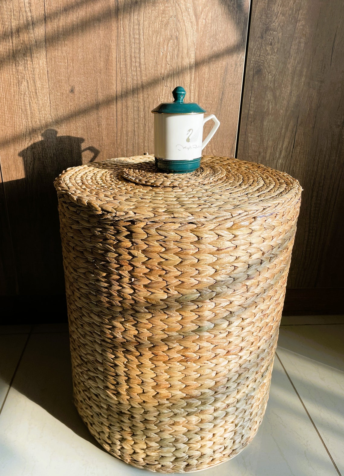 Water Hyacinth Ottoman/stool/side Table Artisan Crafted 45 Cm X 40 Cm ...