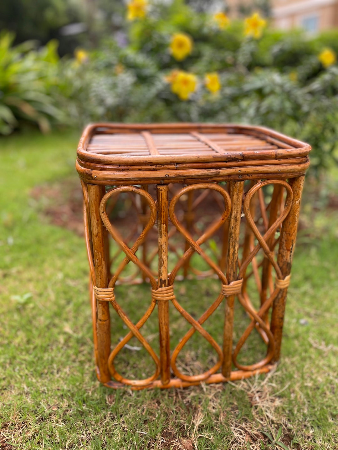 Handmade Cane Stool: Versatile Plant Stand & Bedside Table - Etsy