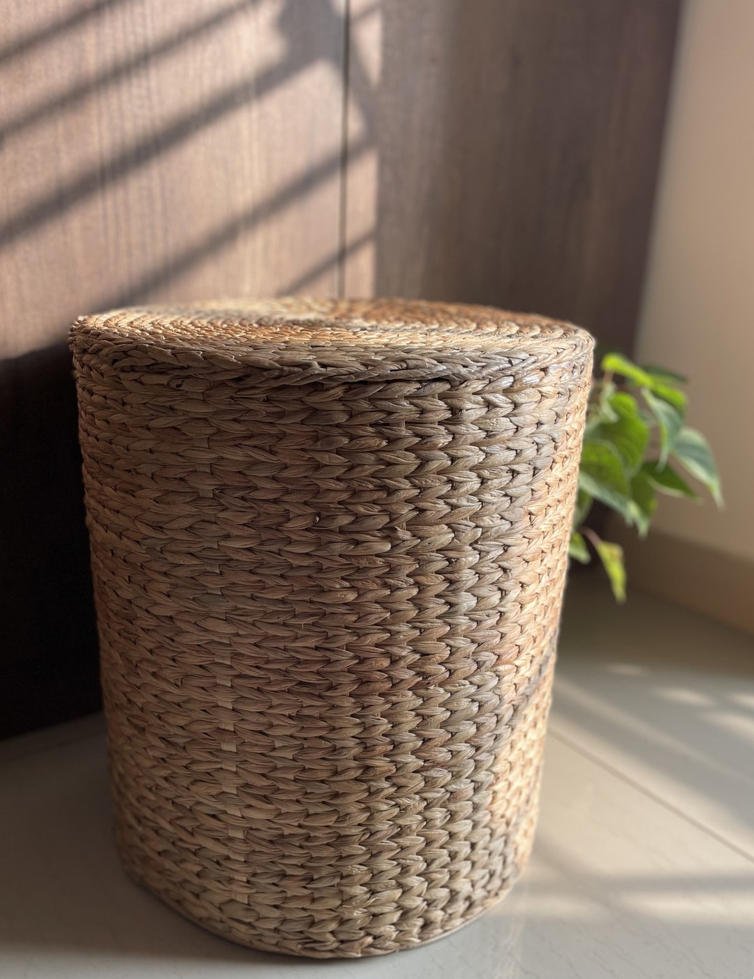 Water Hyacinth Ottoman/stool/side Table - Artisan Crafted (45 Cm X 40 ...