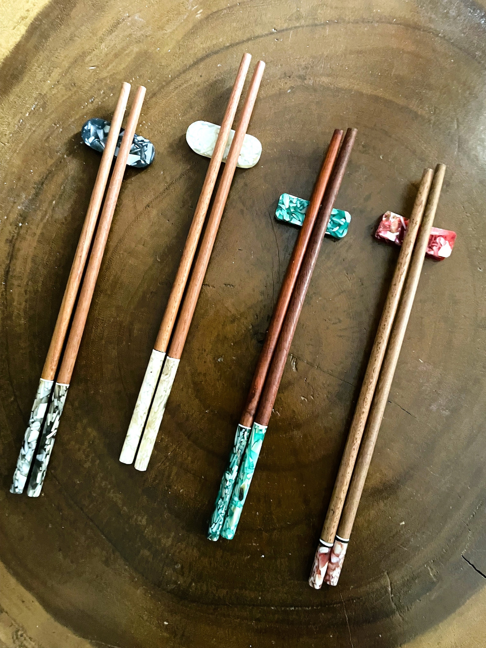 Set of 10 Wooden Chopsticks With Mother of Pearl Inlay - Includes Box ...