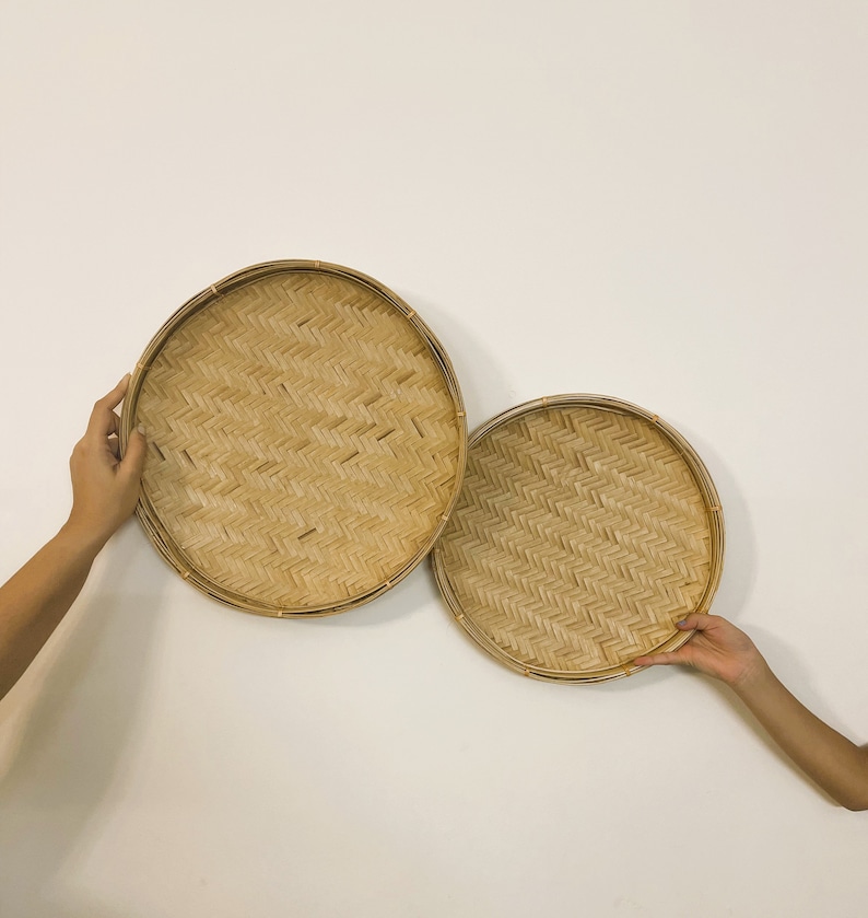 Handmade Bamboo Flat Basket Set of 2 - Assam Artistry - Etsy