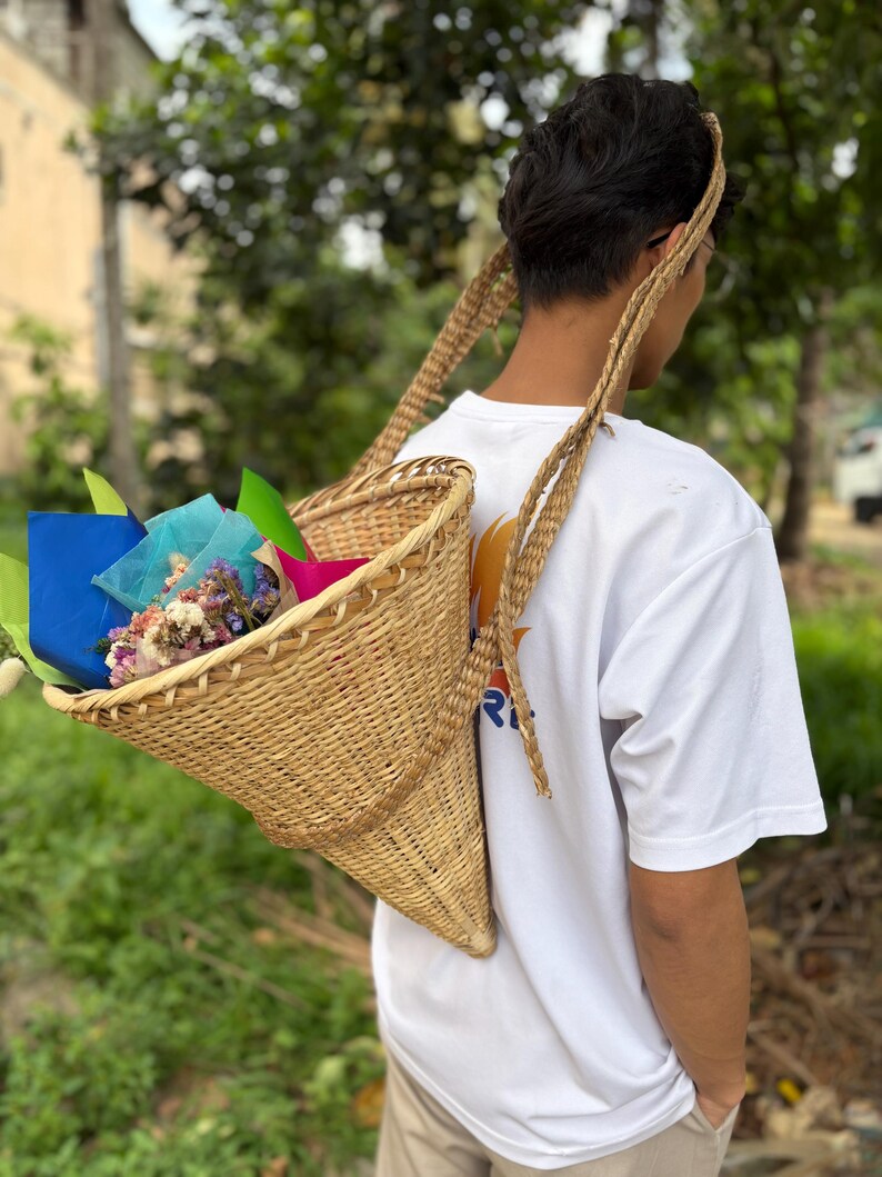 Handmade Bamboo Backpack Basket: Meghalaya Tribal Utility, Eco-friendly ...