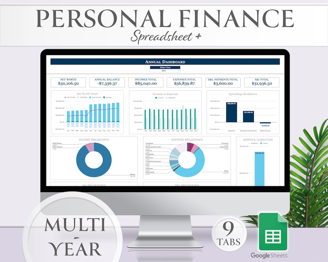 Personal Finance Planner, Digital Budget Spreadsheet Template, Yearly ...