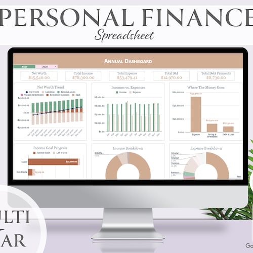 Google Sheets Personal Monthly Finance Digital Dashboard - Etsy