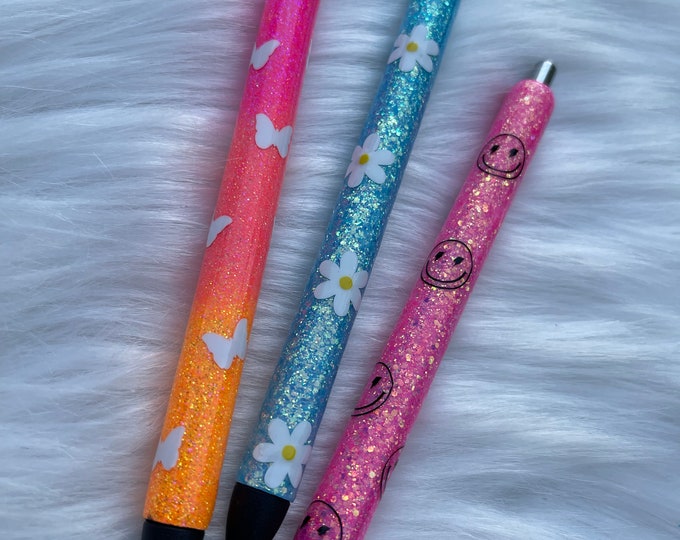 Epoxy Glitter Pens, Butterfly Pen, Flower Pen, Smiley Face Retro Pens ...