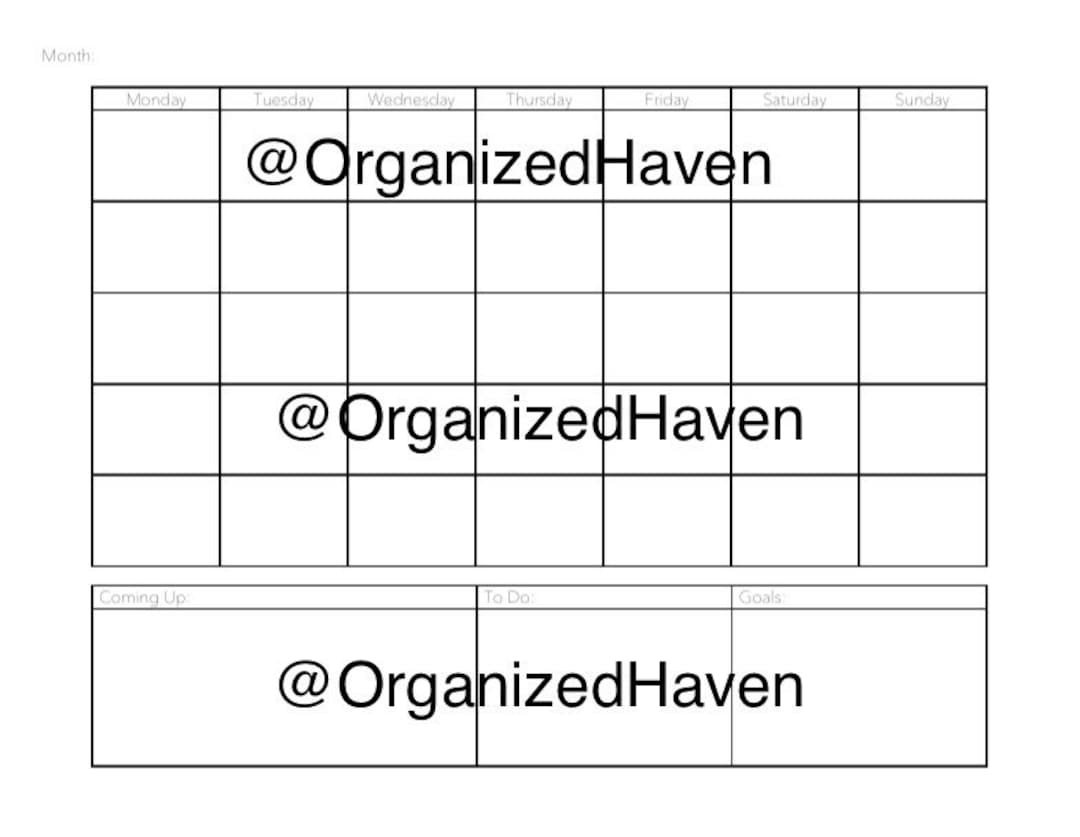 Monthly Blank Calendar Monday Start - Etsy