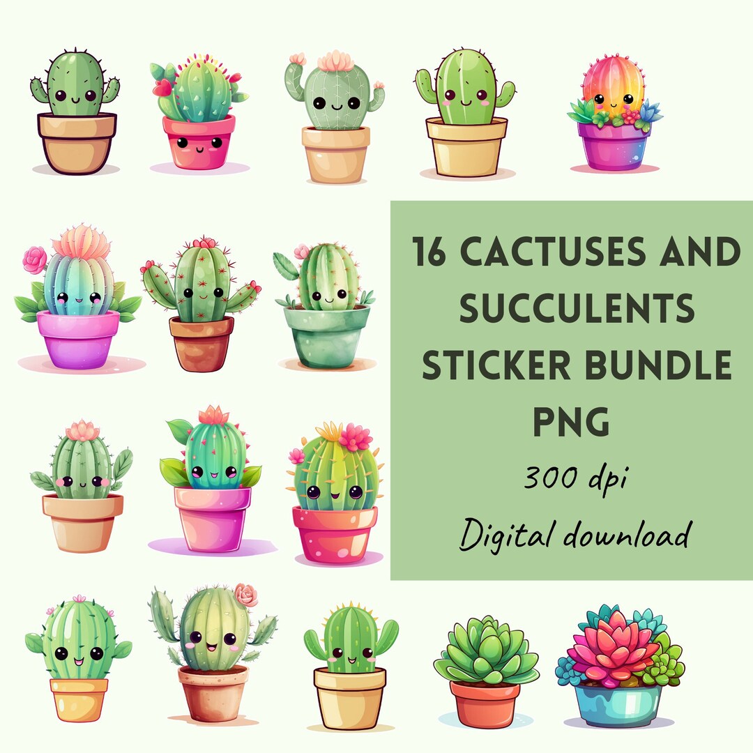 Cute Cactuses Sticker Bundle Kawaii Cactus Stickers Cactus Clipart ...