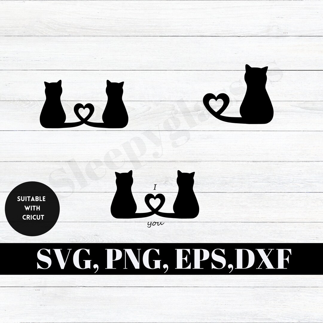 Cat Valentine Svg for , Cricut Cat Svg, Cat Heart Silhouette, Cat Svg ...