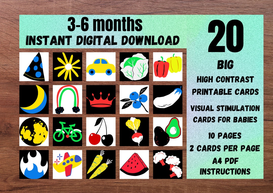3-6 MONTHS PRINTABLE High Contrast Baby Sensory Flash Cards, Montessori ...