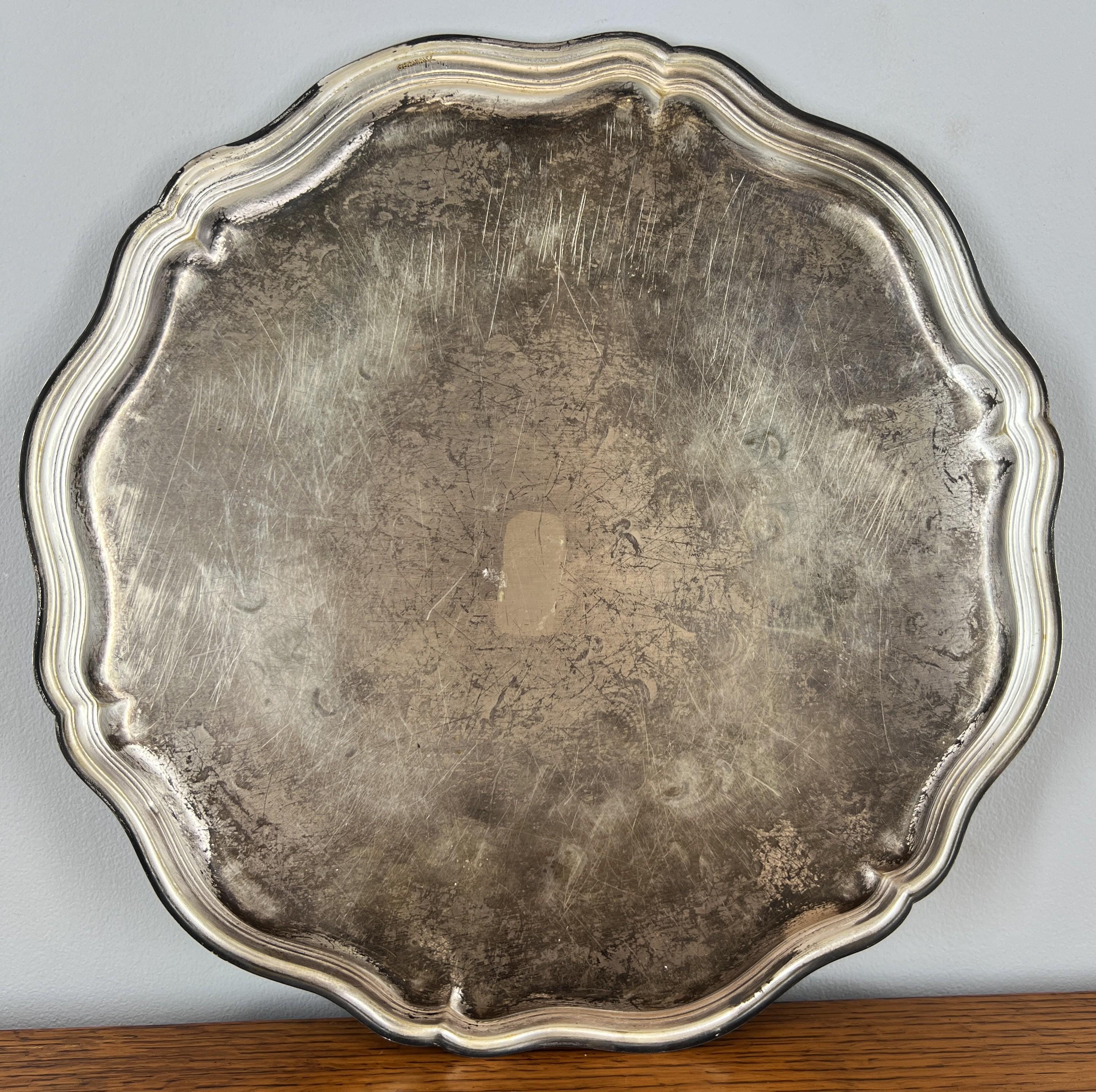 Vintage Silver Plated Platter | Floral Engraved Tray | Scalloped Rim ...