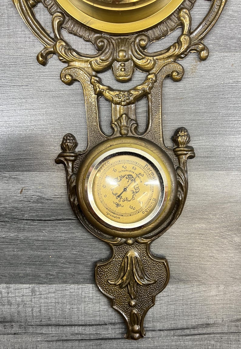 Vintage French Brass Wall Barometer | Weather Station With Clock ...