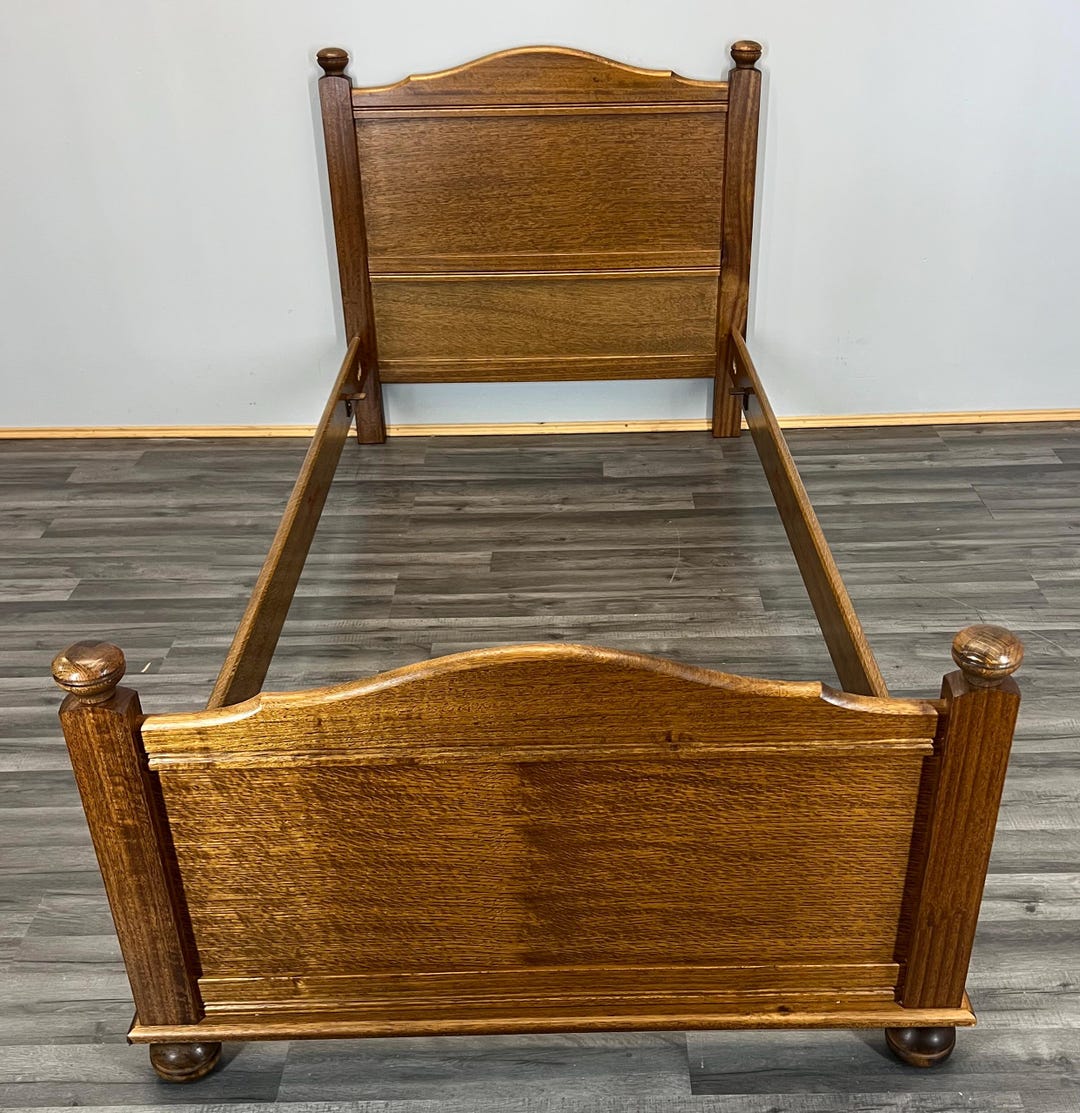Vintage Solid Oak Single Bed Frame Turned Posts Antique Wooden ...