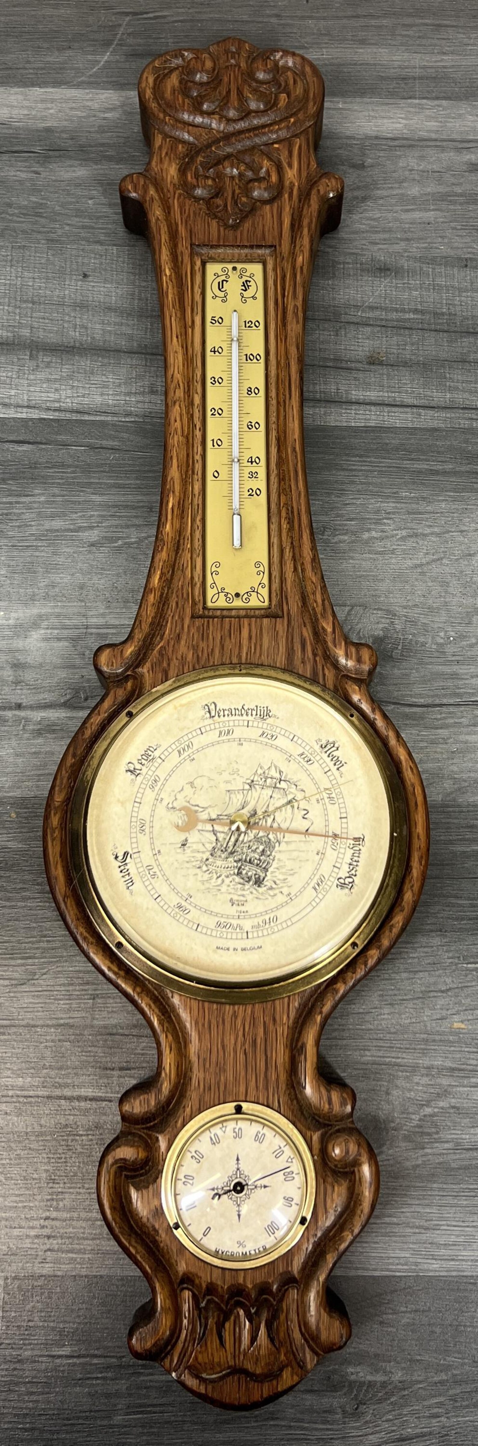 Vintage French Oak Barometer | Wall Weather Station | Thermometer ...