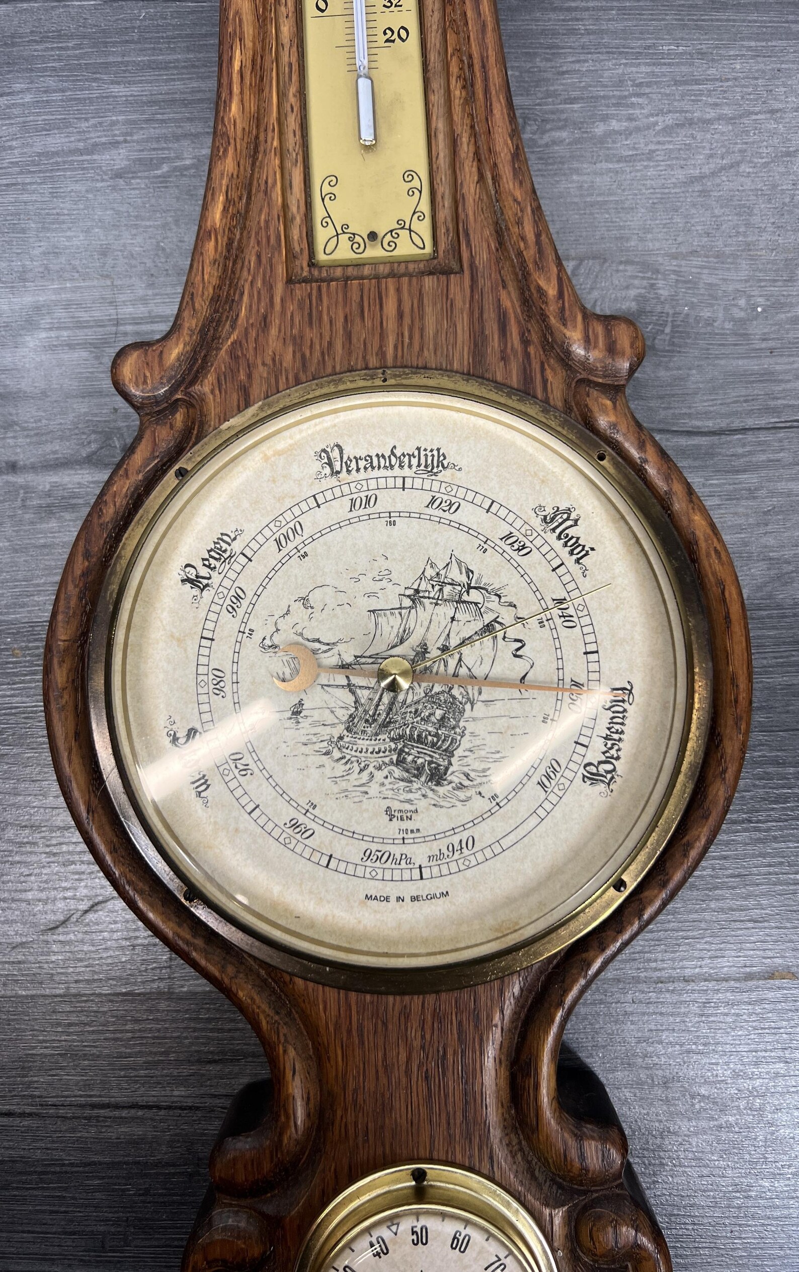 Vintage French Oak Barometer | Wall Weather Station | Thermometer ...