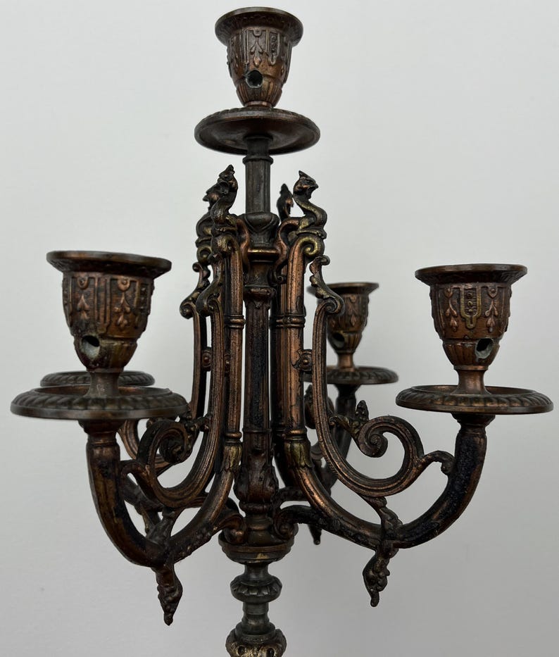 Candelabra Antique French Brass Marble 5 Arm Ornate Candle Holder LOT ...