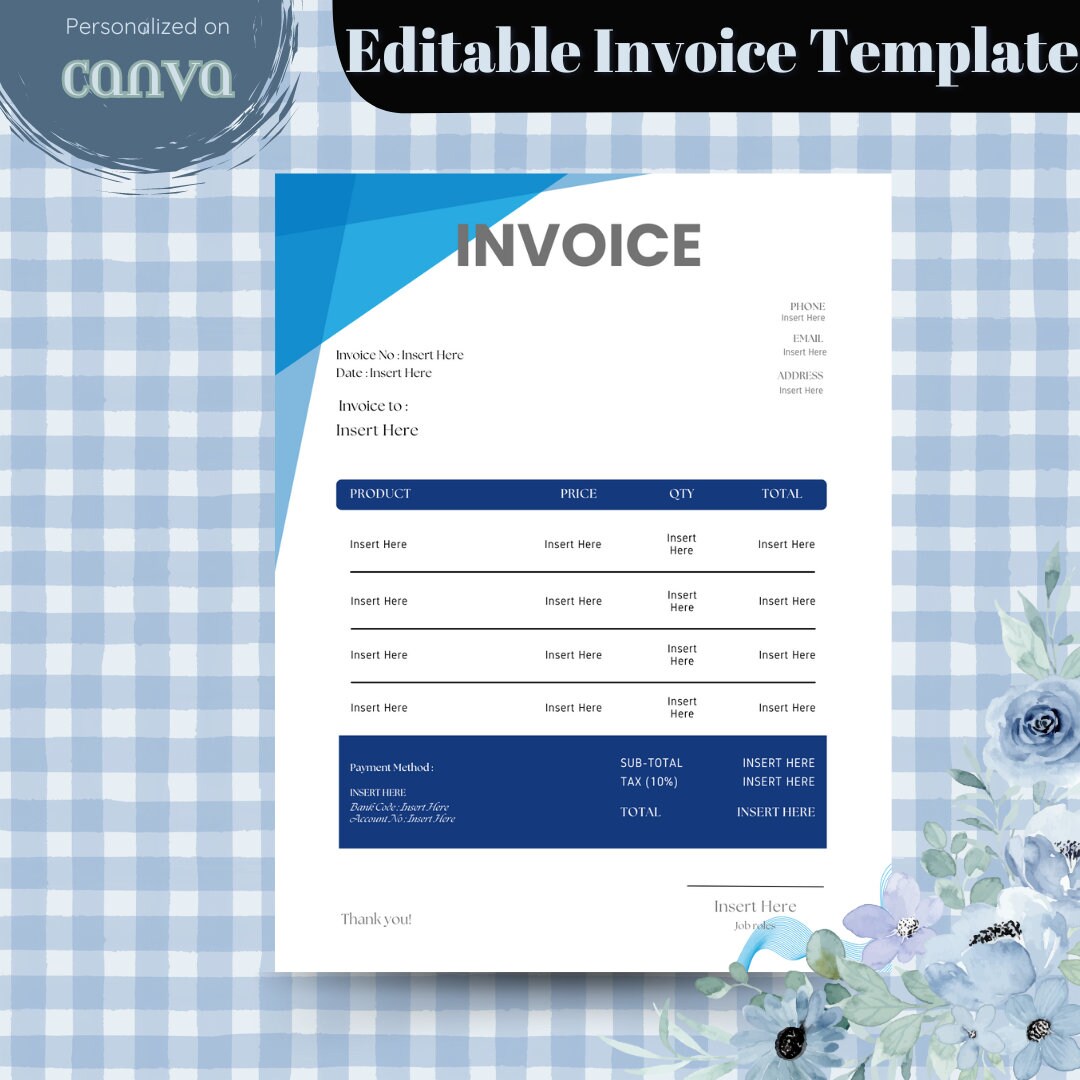 Invoice Template Editable Instant Download Invoice Form Small Business ...