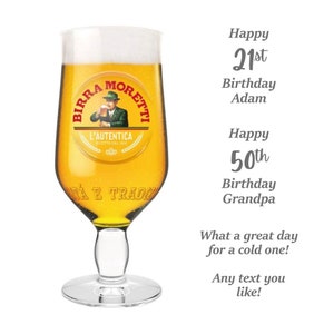 Personalised Engraved Birthday Birra Moretti Glass | 18th, 21st, 30th ...