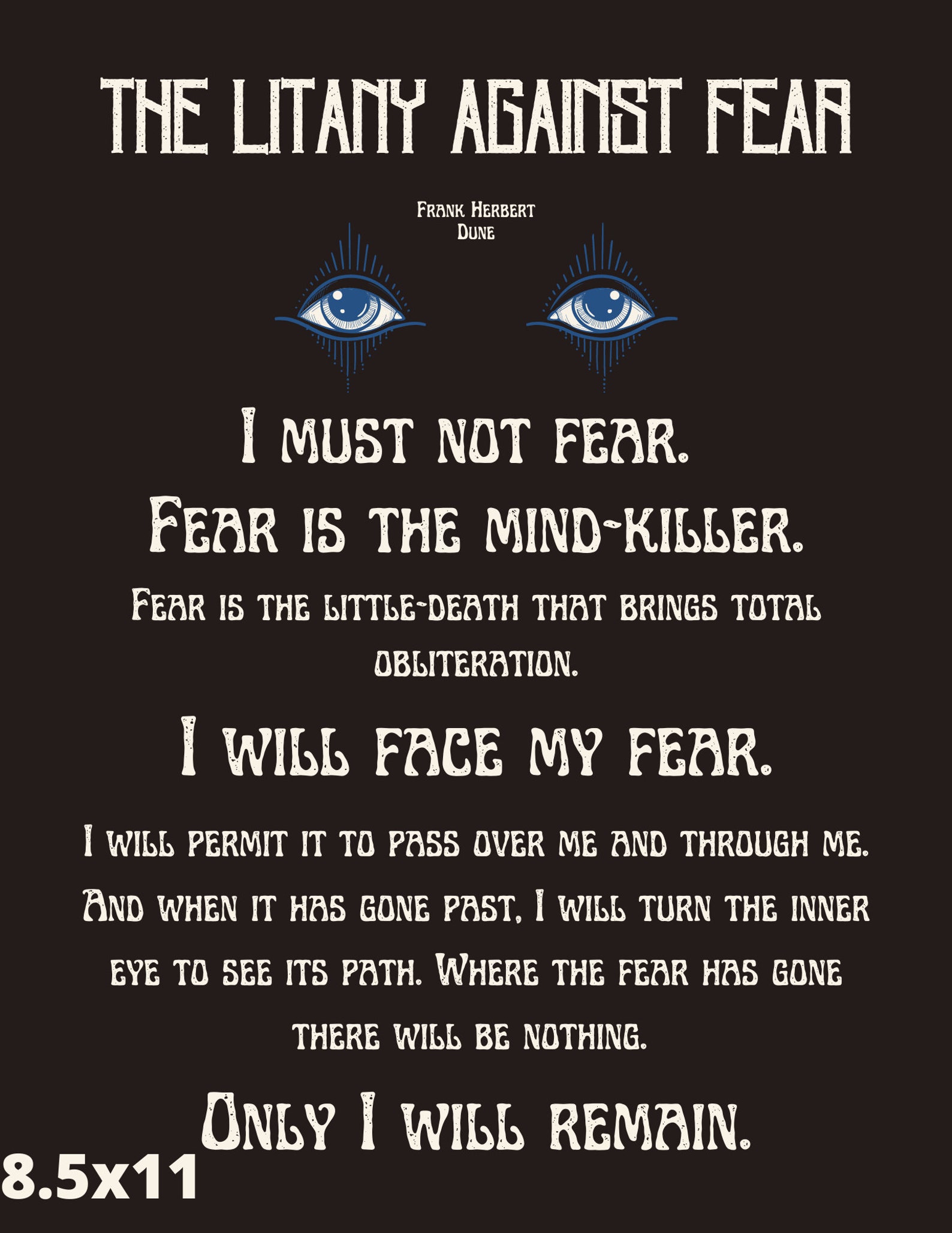 Litany Against Fear Poster Dune Poster Dune Movie Dune | Etsy