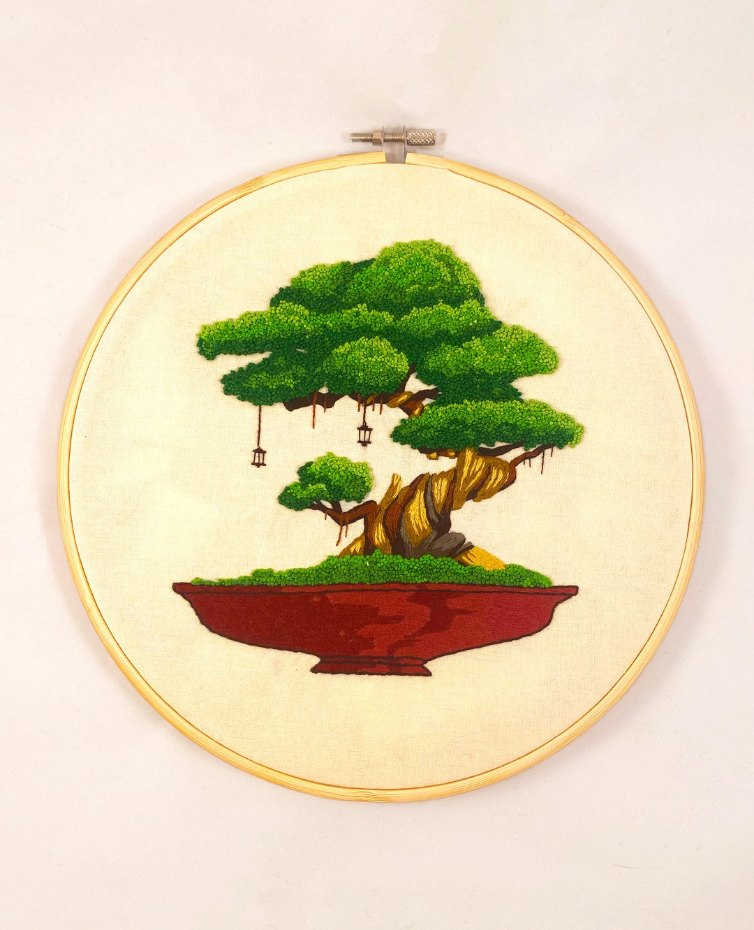 Embroidery Pattern & Guide: Bonsai Tree With Lanterns - Thread Painting ...