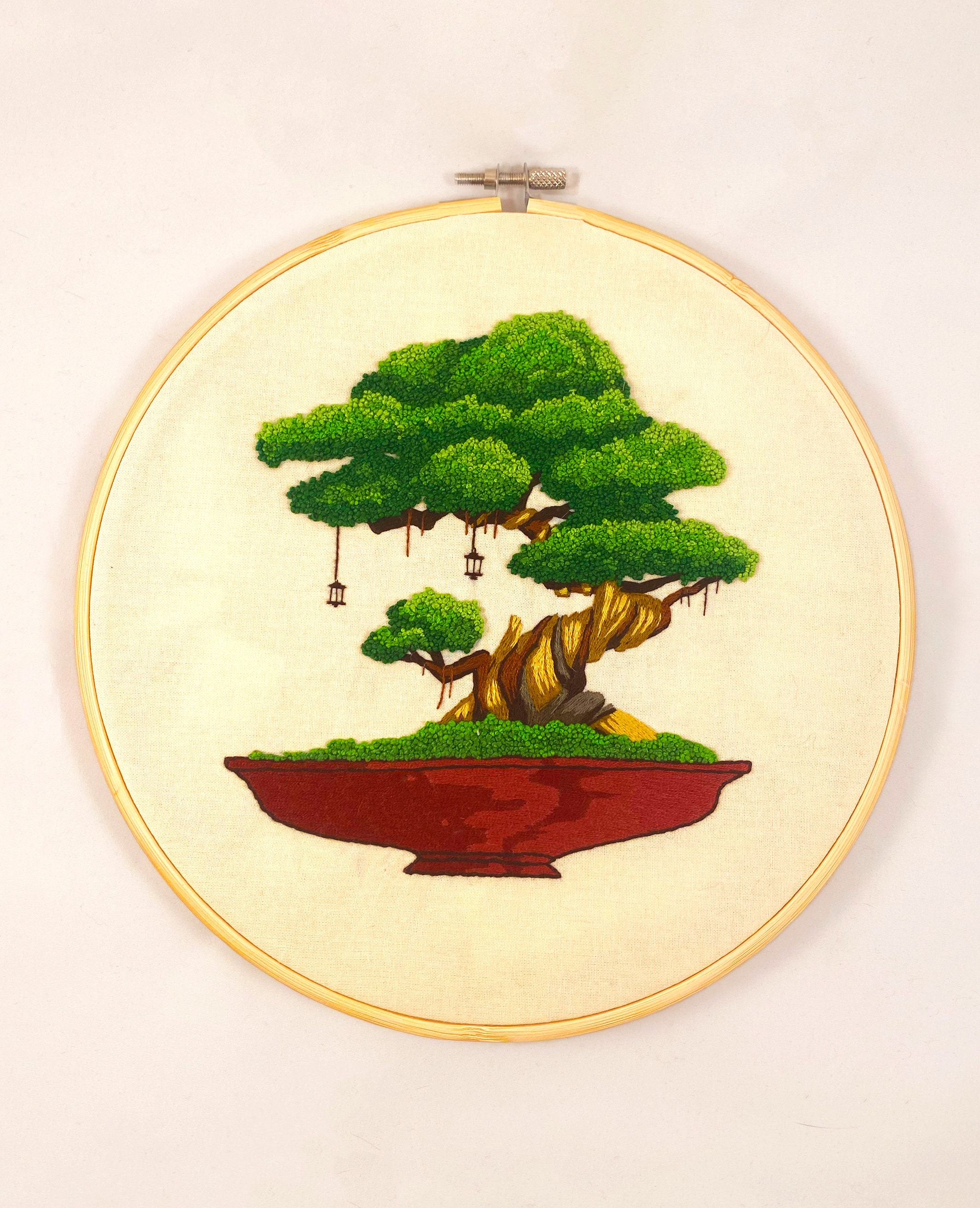Embroidery Pattern & Guide: Bonsai Tree With Lanterns - Thread Painting ...