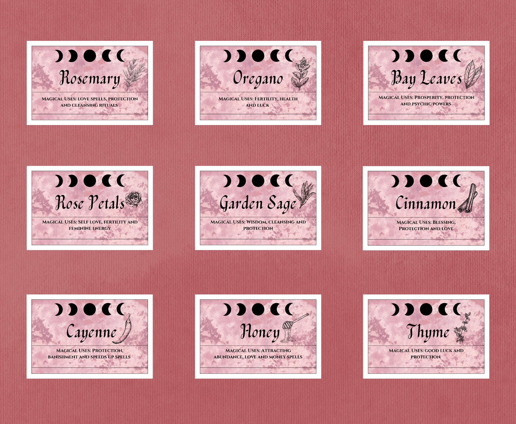 Spice Labels With Magical Properties and Uses for Kitchen, Apothecary ...