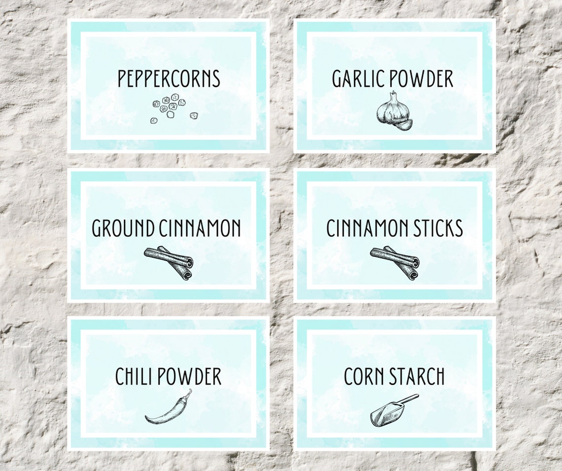 Kitchen Spice Container Labels 45 Blue Modern Stickers for Spices and ...