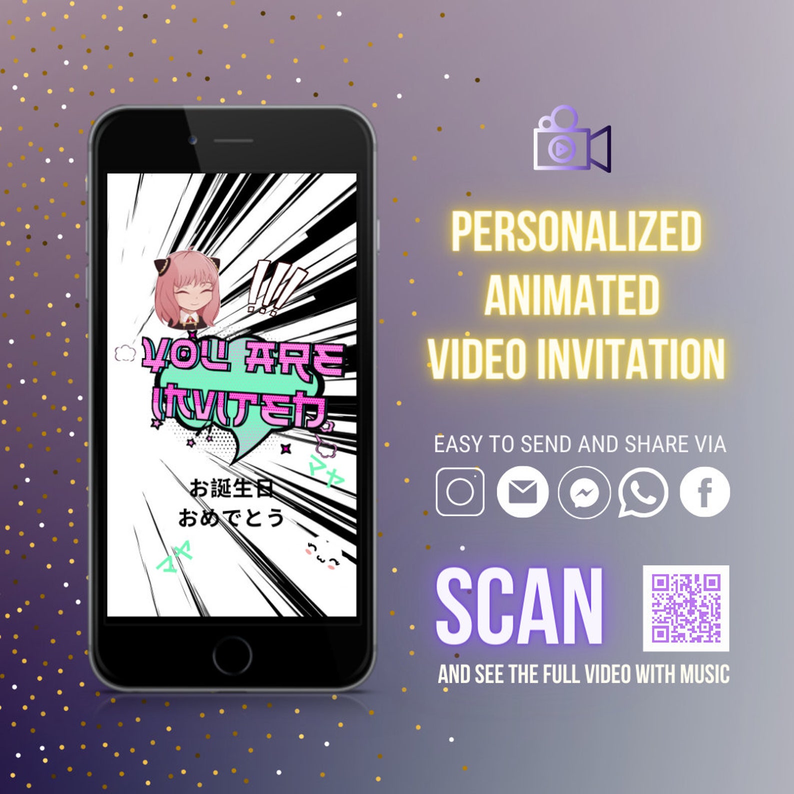 Anime Manga Birthday Party Personalized Digital Video Invitation ...