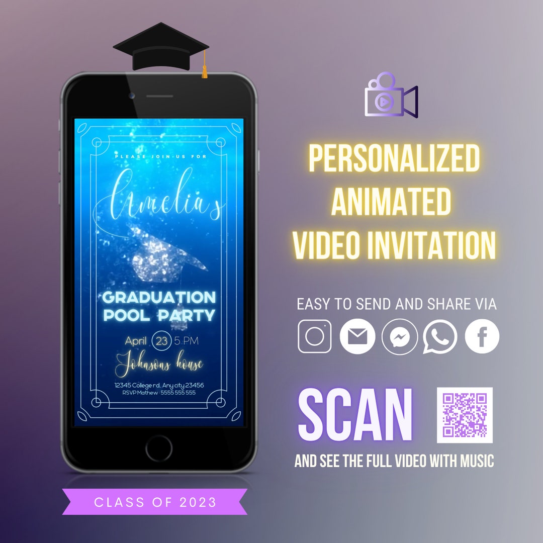 Graduation Pool Celebration Animated Video Invitation With Background ...