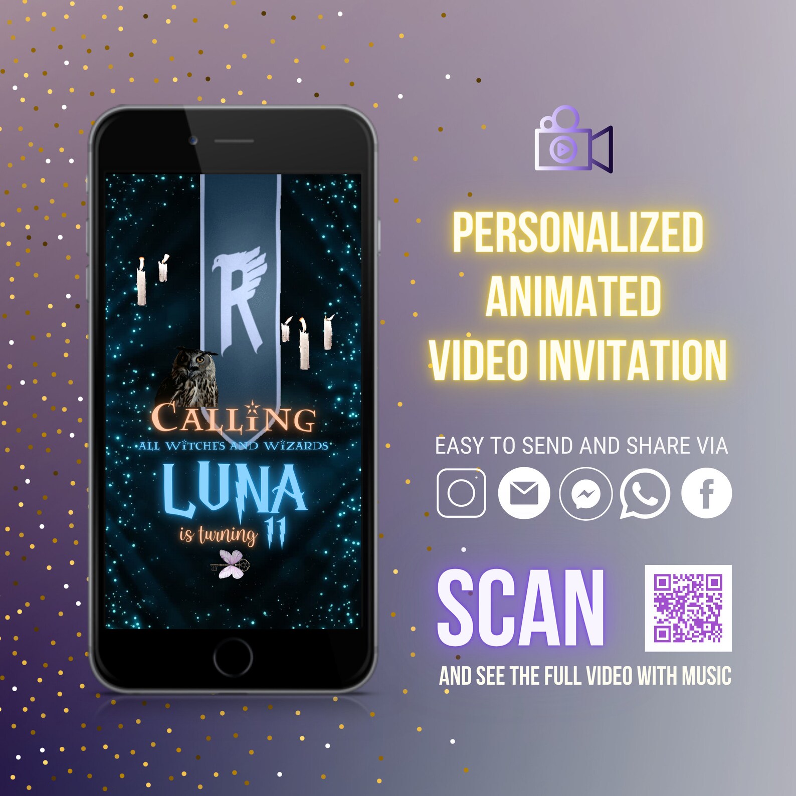 Wizard Witch Magic School Birthday Party Digital Video Invitation ...