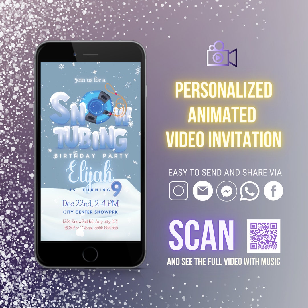 Snow Tubing Party Digital Video Invitation, Personalized, Instant ...