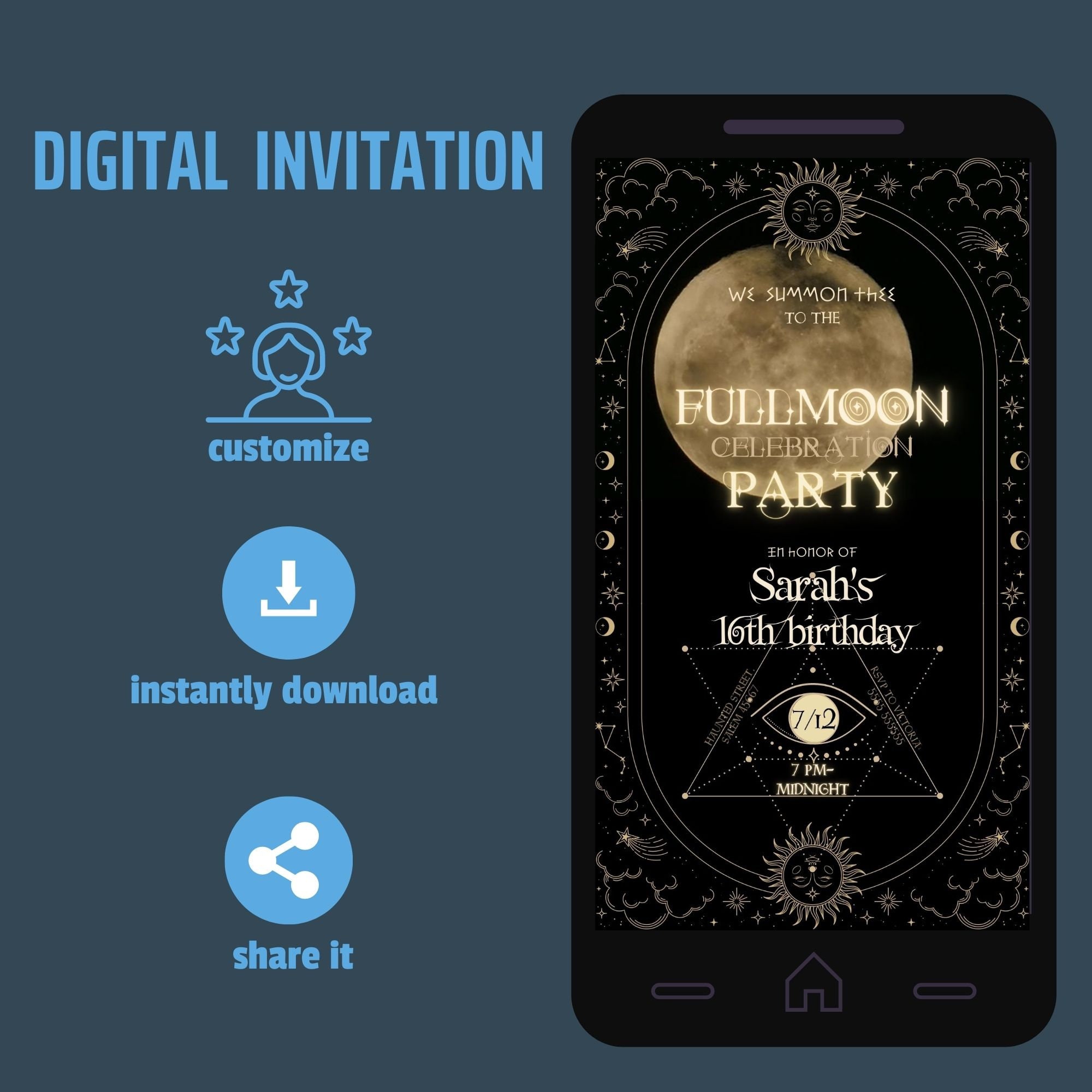 Full Moon Sweet Sixteen Witch Video Digital Invitation - Etsy
