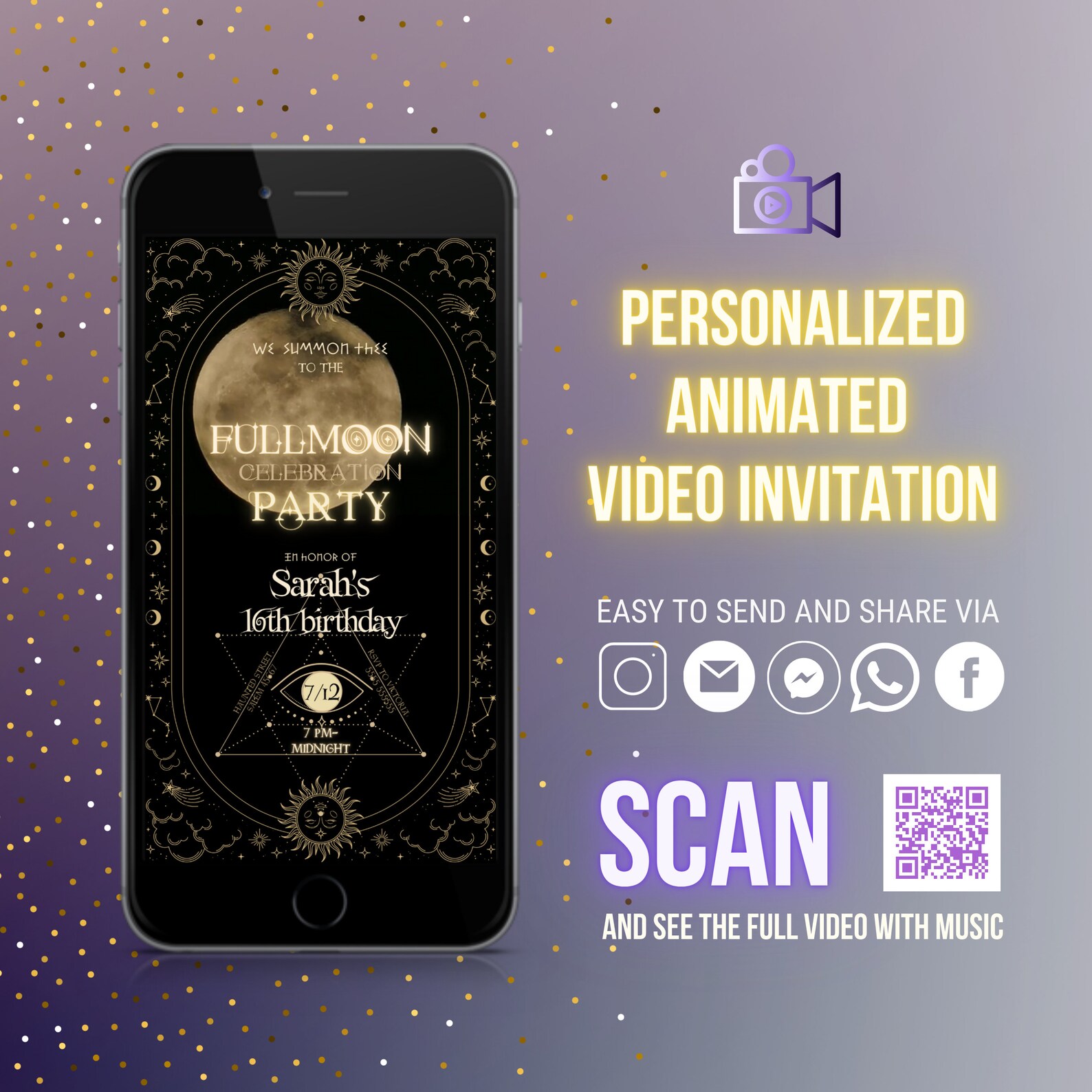 Full Moon Sweet Sixteen Witch Video Digital Invitation, Personalized ...