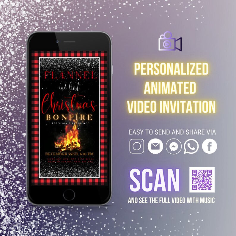 Christmas Bonfire Backyard Party Animated Digital Video Invitation ...
