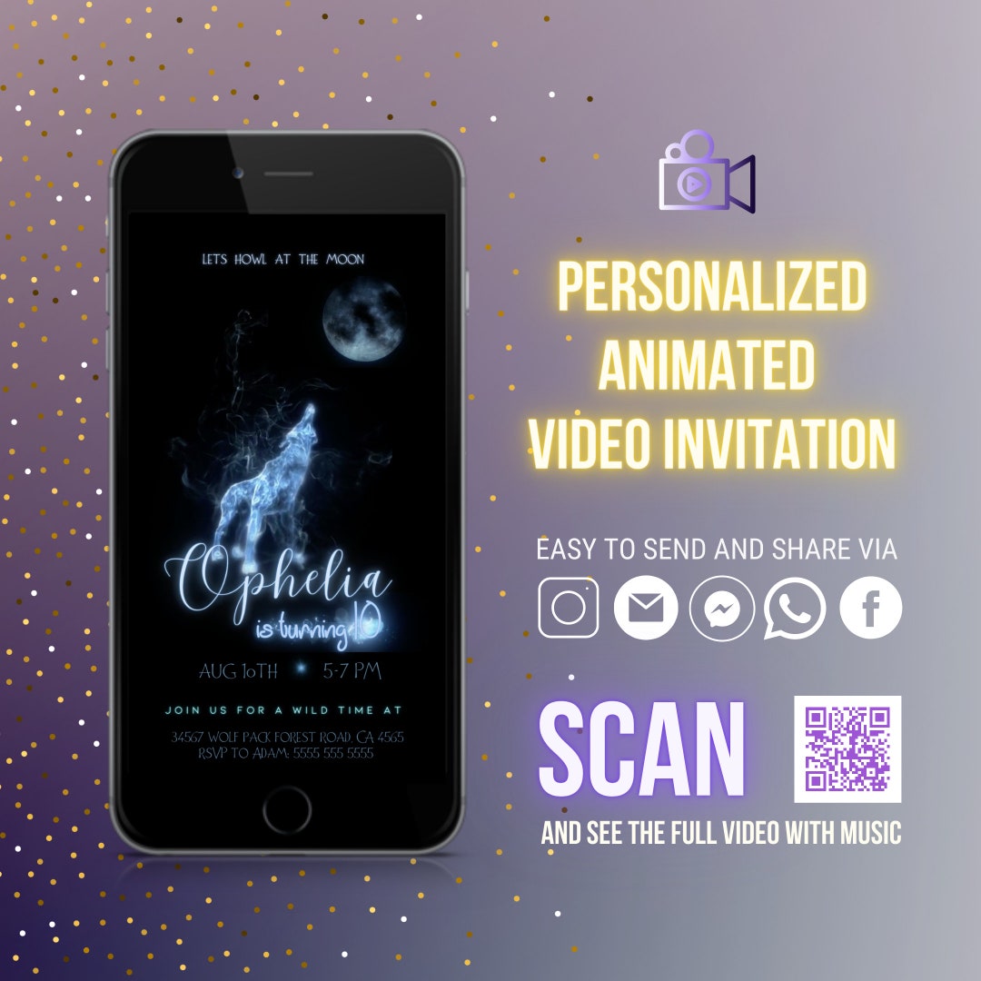 Wolf Howl at the Moon Birthday Party Animated Video Invitation, With ...