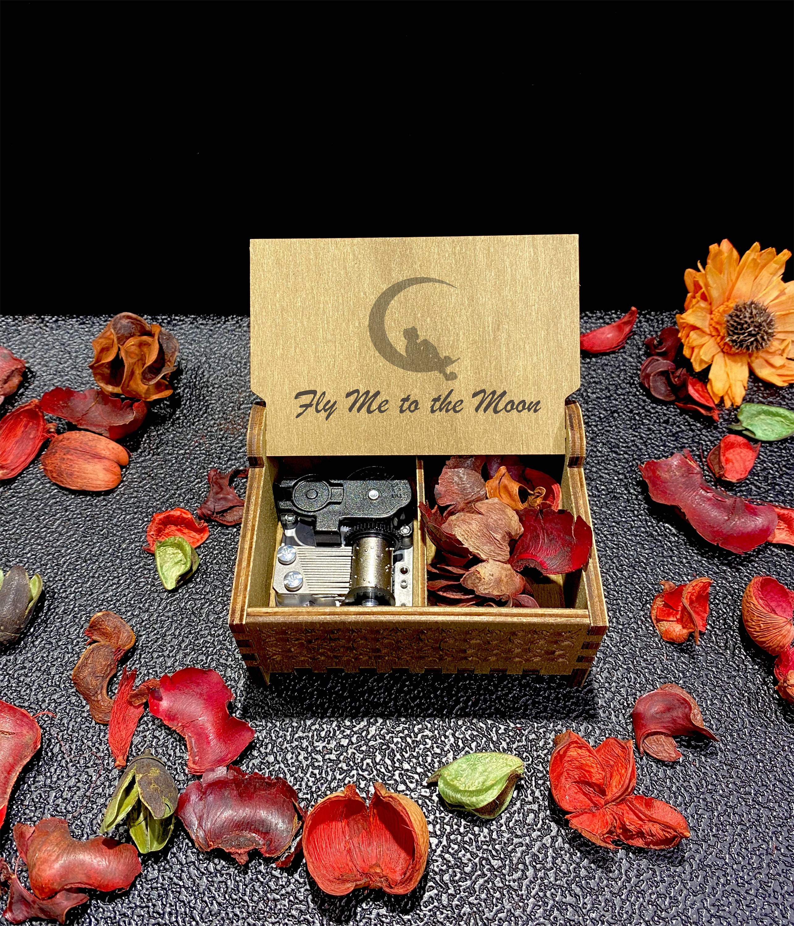 Fly Me to the Moon Music Box Custom Engraving Wind-up & Hand-crank ...