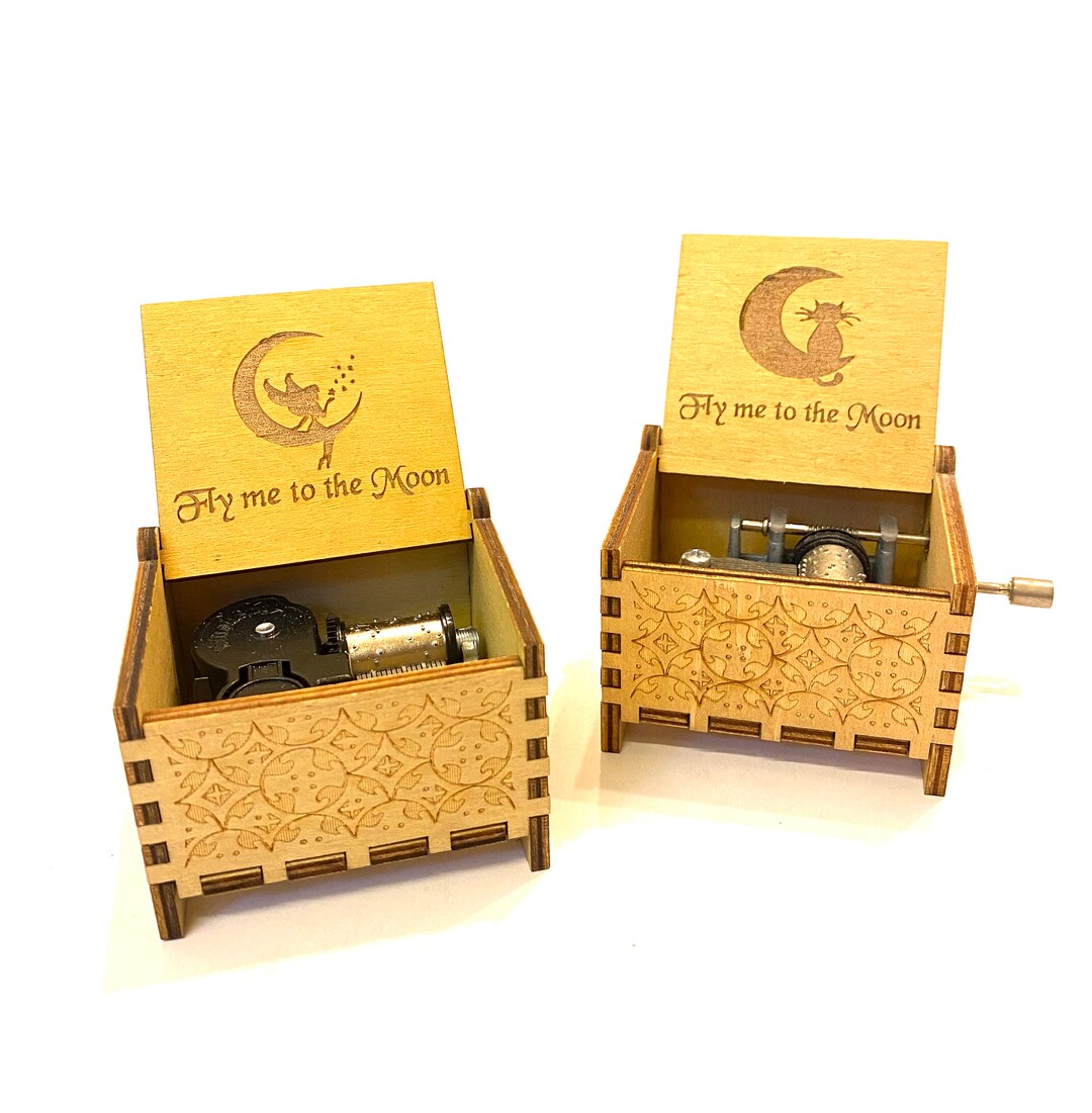 Fly Me to the Moon Wooden Music Box | Wind-up & Hand-crank Version ...