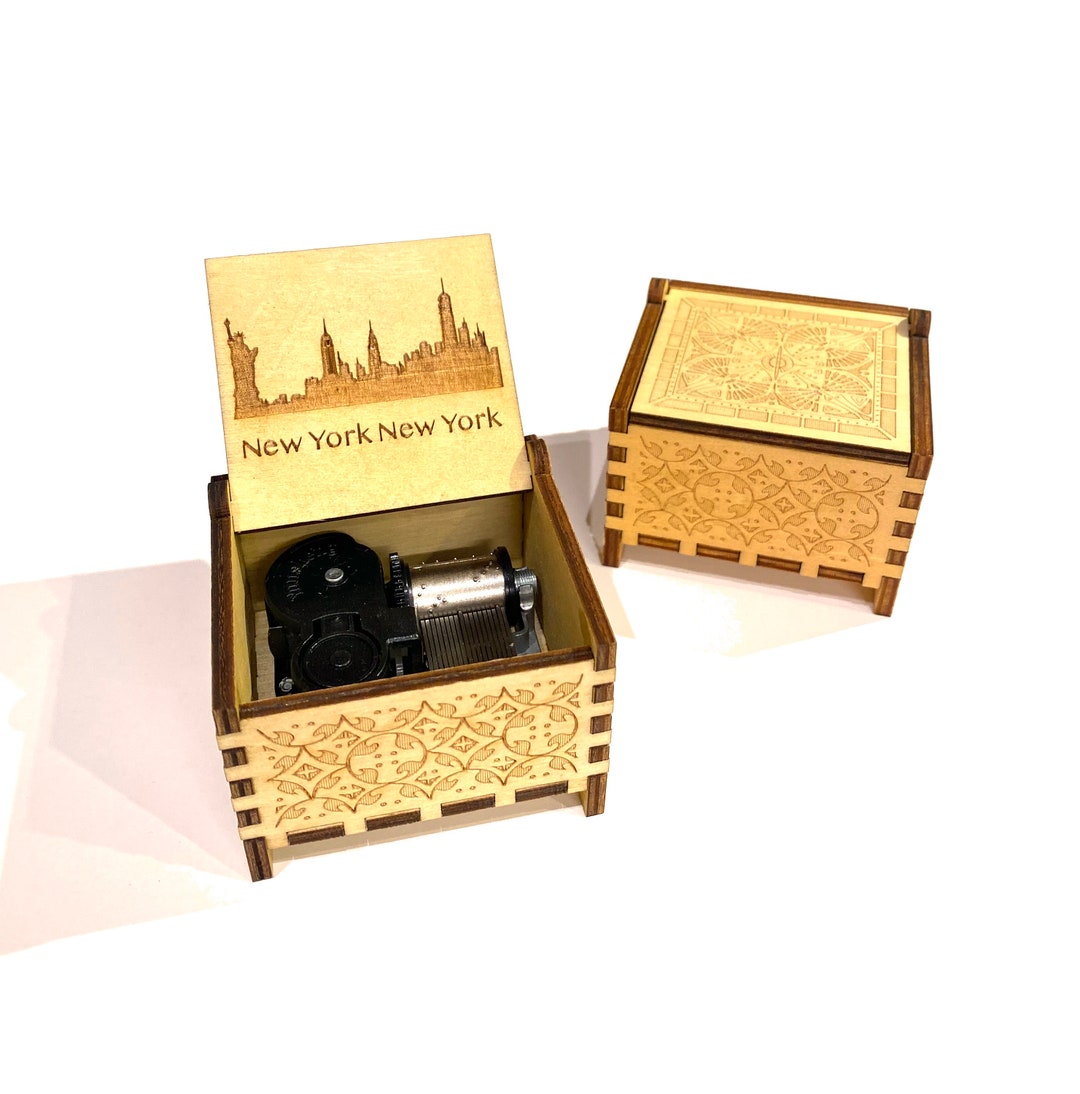 New York New York | Wind-up & Hand-crank Music Box | Custom Engraving ...