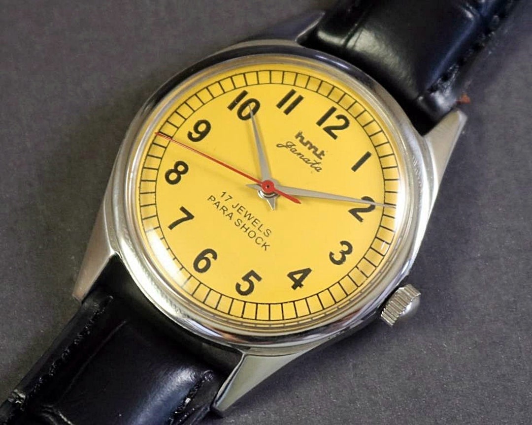 Vintage HMT Janata Yellow Dial Mens Wrist Watch Arabic Numerals ...
