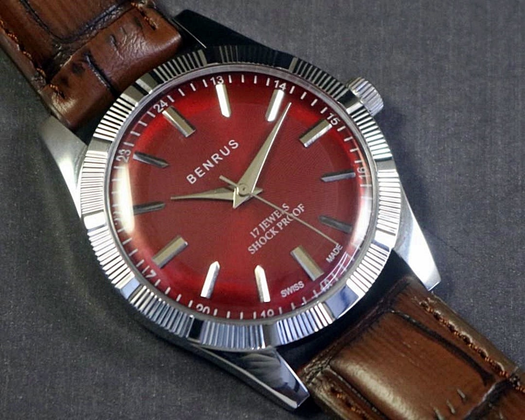 Vintage Benrus Swiss Made Mens Wrist Watch Red Dial Mechanical Hand ...