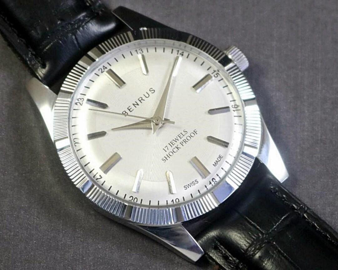 Vintage Benrus Swiss Made Mens Wrist Watch Silver Dial Mechanical Hand ...