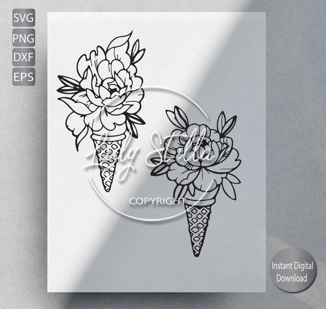 Floral Ice Cream Cone Svg, Png, Dxf, Eps, Cricut, Silouette, Ice Cream ...