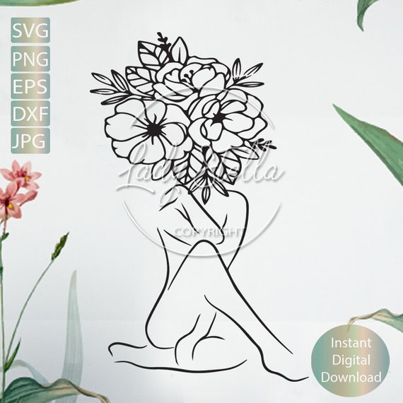 Woman Floral Svg Png Eps Dxf line Art Woman Svg Png Eps Dxf - Etsy