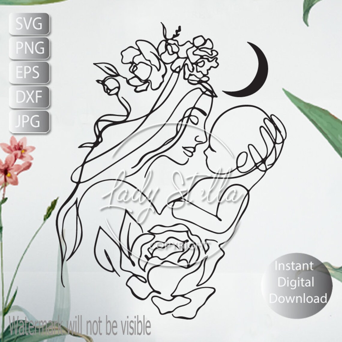 Pro Life Mom and Baby Line Art Svg Png Eps Dxf minimalist - Etsy