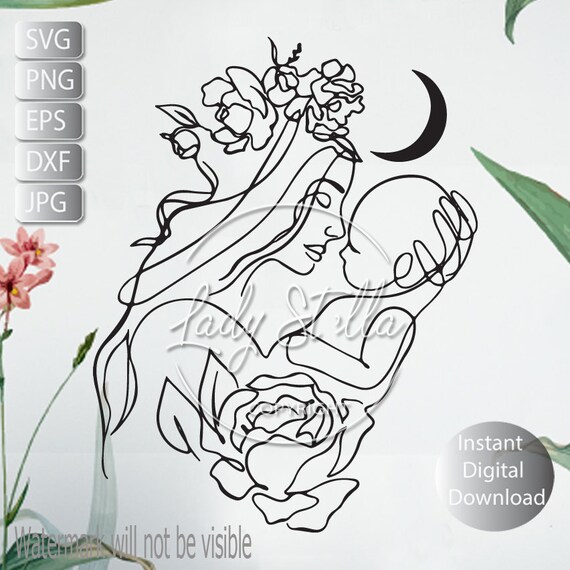 Pro Life Mom and Baby Line Art Svg Png Eps Dxf minimalist - Etsy
