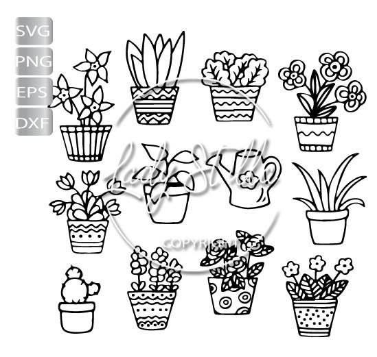 Plant Line Art Svg Plant Mom, Plant Pots Svg Png, Eps, Dxf, Plant Clip ...