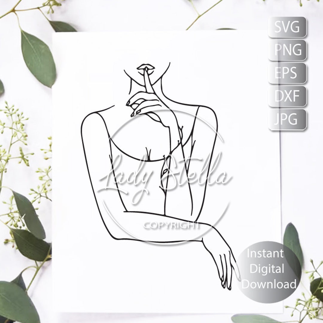 Be Quiet Sign / Shut up Line Art Svg, Png, Eps, Dxf, |minimalist Woman ...