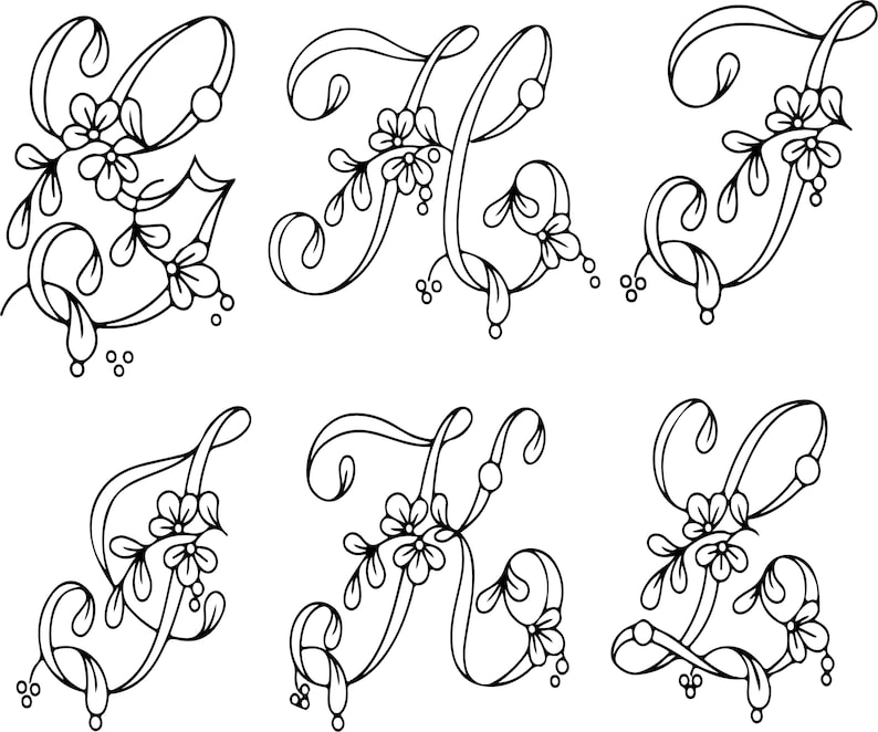 Floral Alphabet Letter Script Svg Png Eps Dxf line Art Floral - Etsy