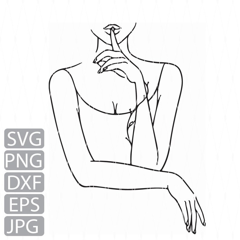 Be Quiet Sign / Shut up Line Art Svg, Png, Eps, Dxf, |minimalist Woman ...