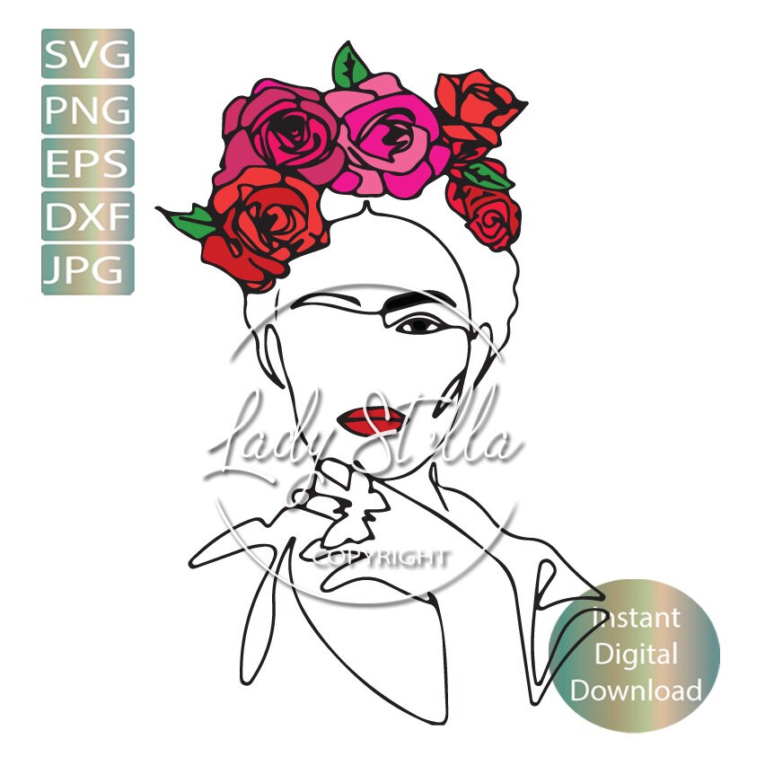 Frida Woman Floral Svg Png Eps Dxf line Art Woman Svg Png Eps - Etsy